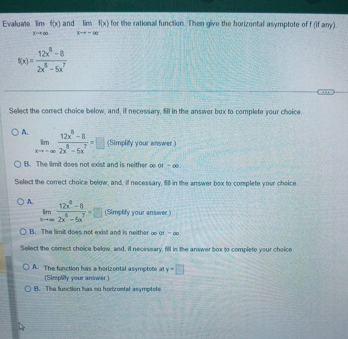 Solved Evaluate limf(x) and limf(x) for the rational | Chegg.com