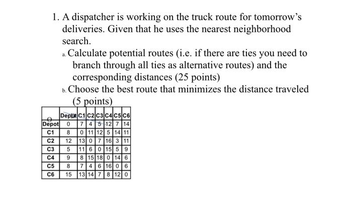 Solved 1. A dispatcher is working on the truck route for | Chegg.com