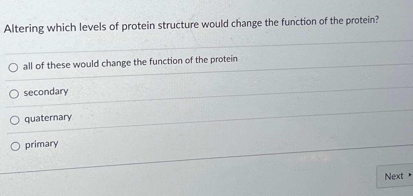 Solved Altering which levels of protein structure would | Chegg.com