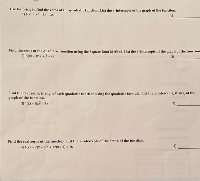 Solved Use factoring to find the zeros of the quadratic | Chegg.com