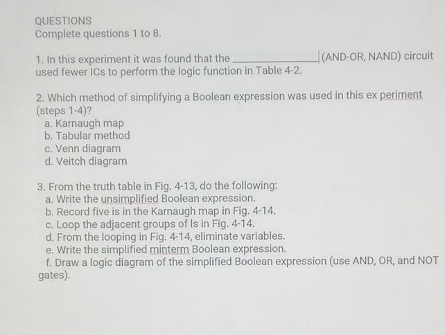 QUESTIONS Complete questions 1 to 8. 1. In this | Chegg.com