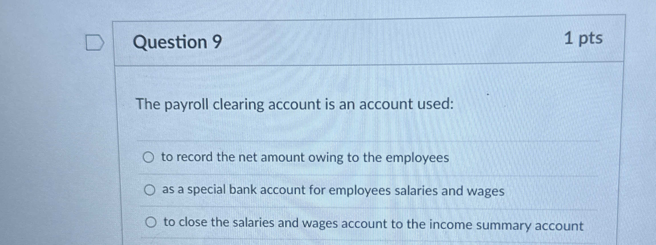 Solved Question 9The payroll clearing account is an account | Chegg.com