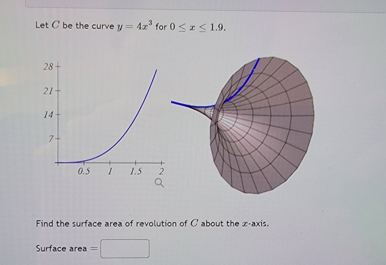 Solved Let C ﻿be the curve y=4x3 ﻿for 0≤x≤1.9.Find the | Chegg.com