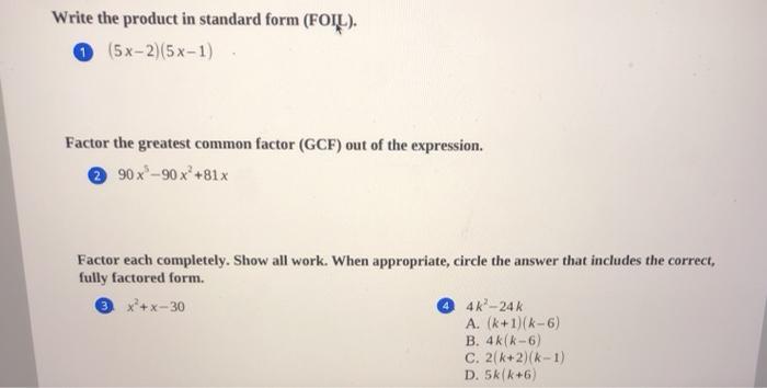 Solved Write the product in standard form (FOIL). | Chegg.com