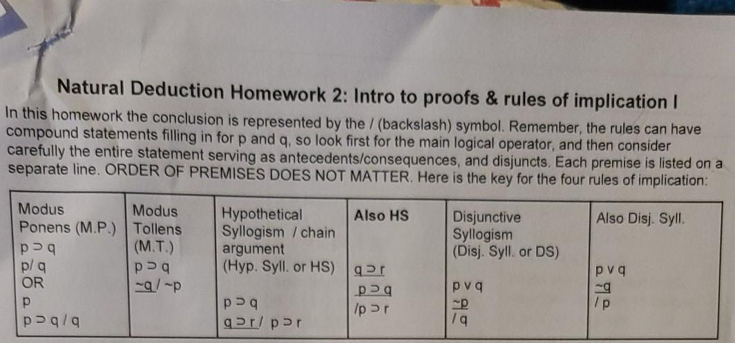 Solved Natural Deduction Homework 2: Intro to proofs & rules | Chegg.com