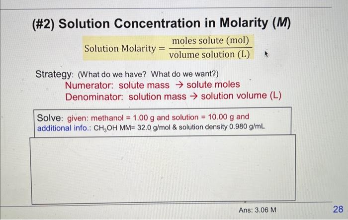 Solved (\#2) Solution Concentration in Molarity (M) | Chegg.com