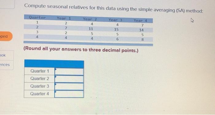 Solved Compute seasonal relatives for this data using the | Chegg.com