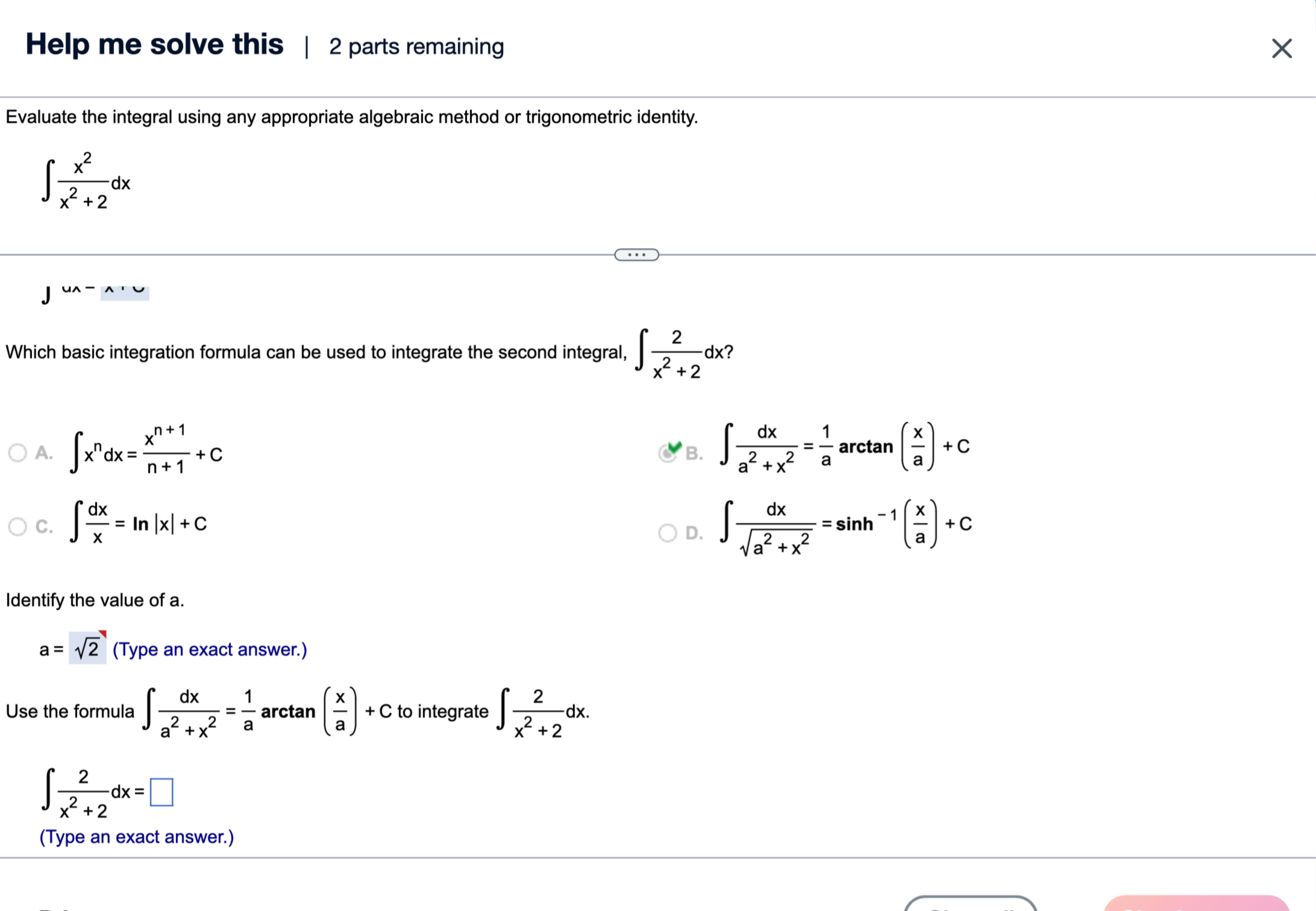 Solved Evaluate the integral using any appropriate algebraic | Chegg.com