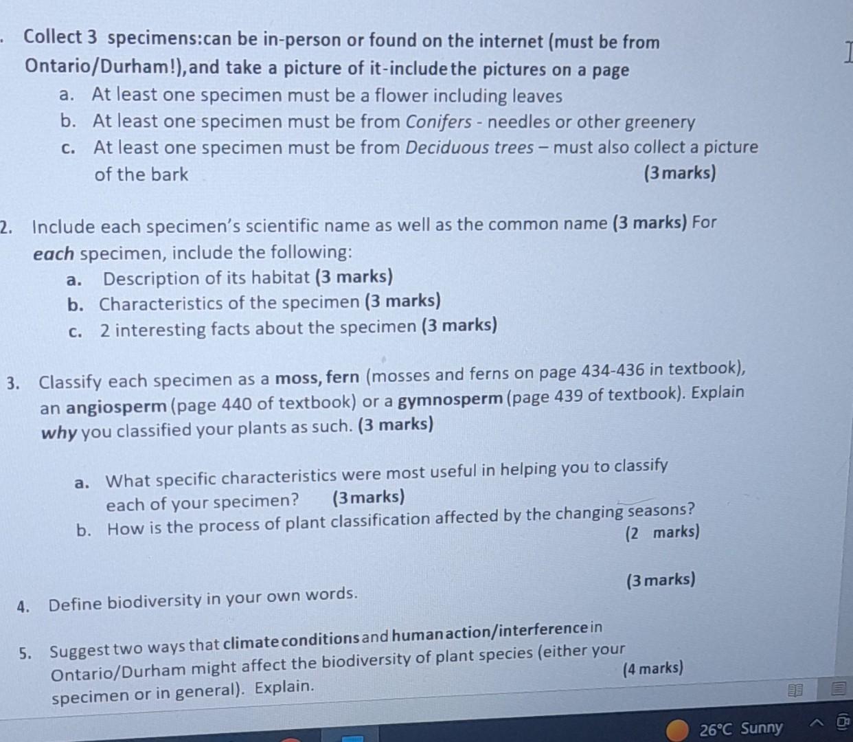 Solved Collect 3 specimens:can be in-person or found on the | Chegg.com
