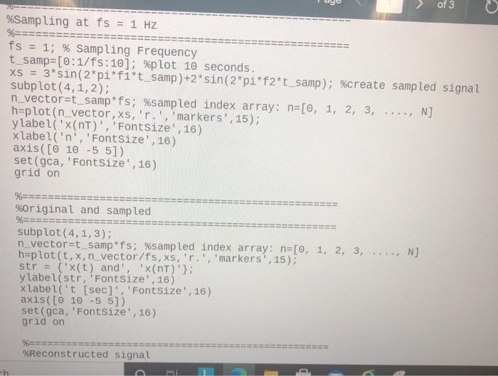 Solved 3. Please run the MATLAB code Sampling_Alias_3.m and | Chegg.com