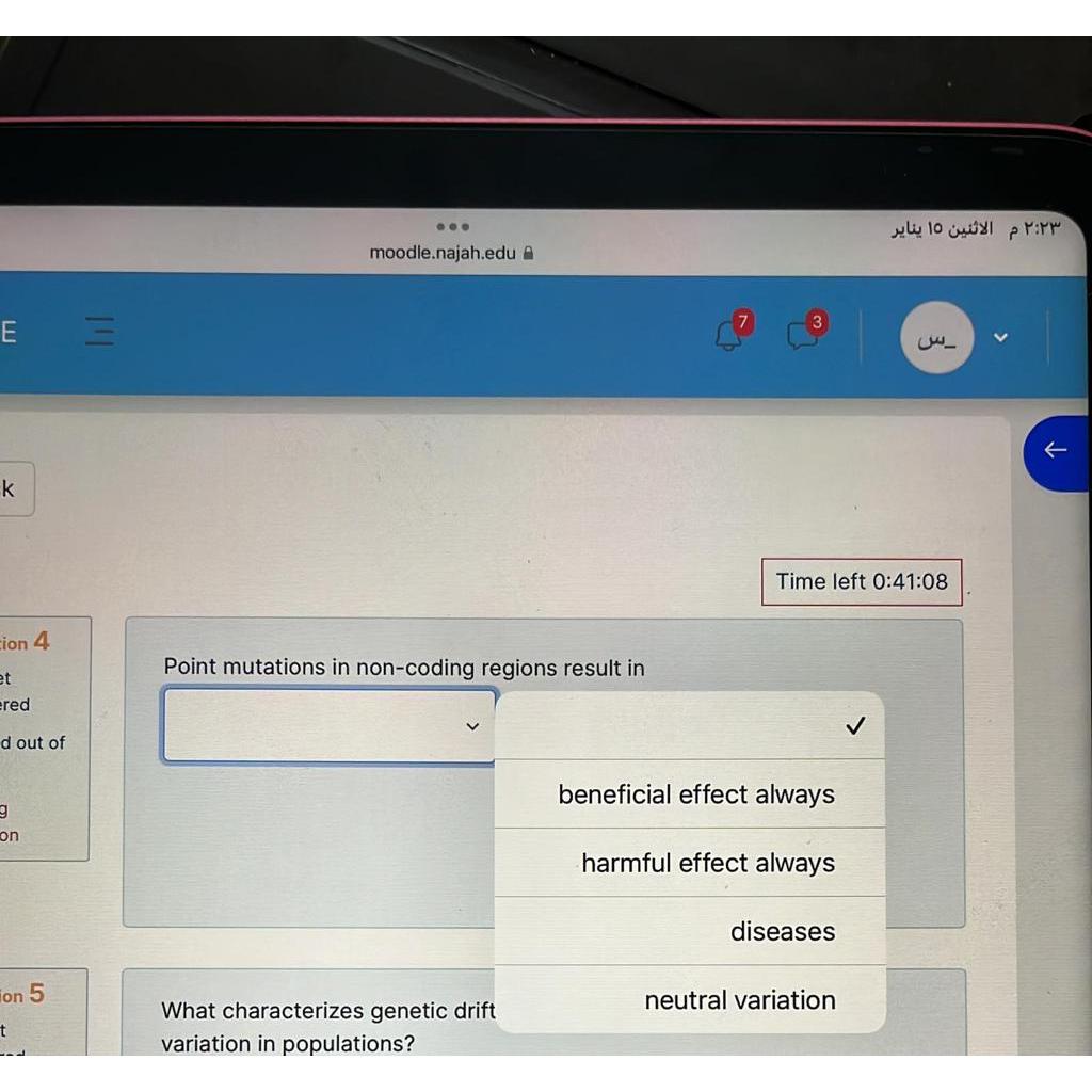 Solved 73Time left 0:41:08Point mutations in non-coding | Chegg.com
