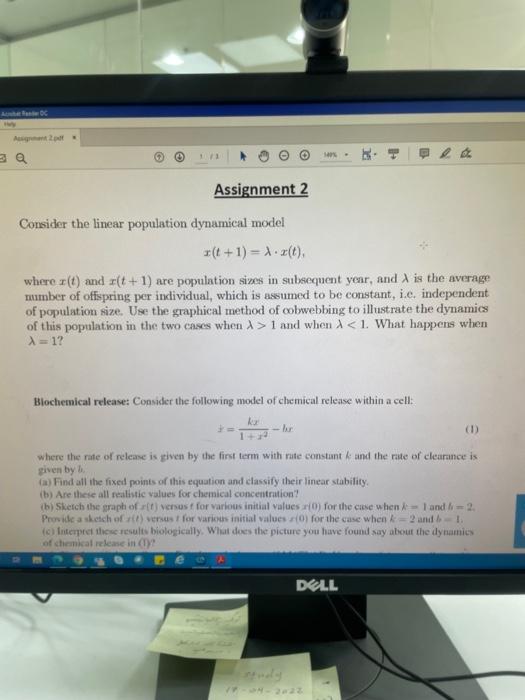 Consider the linear population dynamical model | Chegg.com