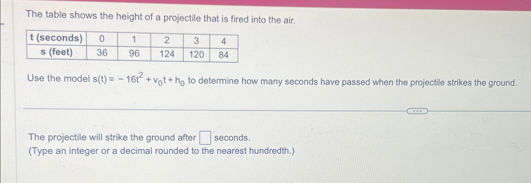 Solved The table shows the height of a projectile that is | Chegg.com