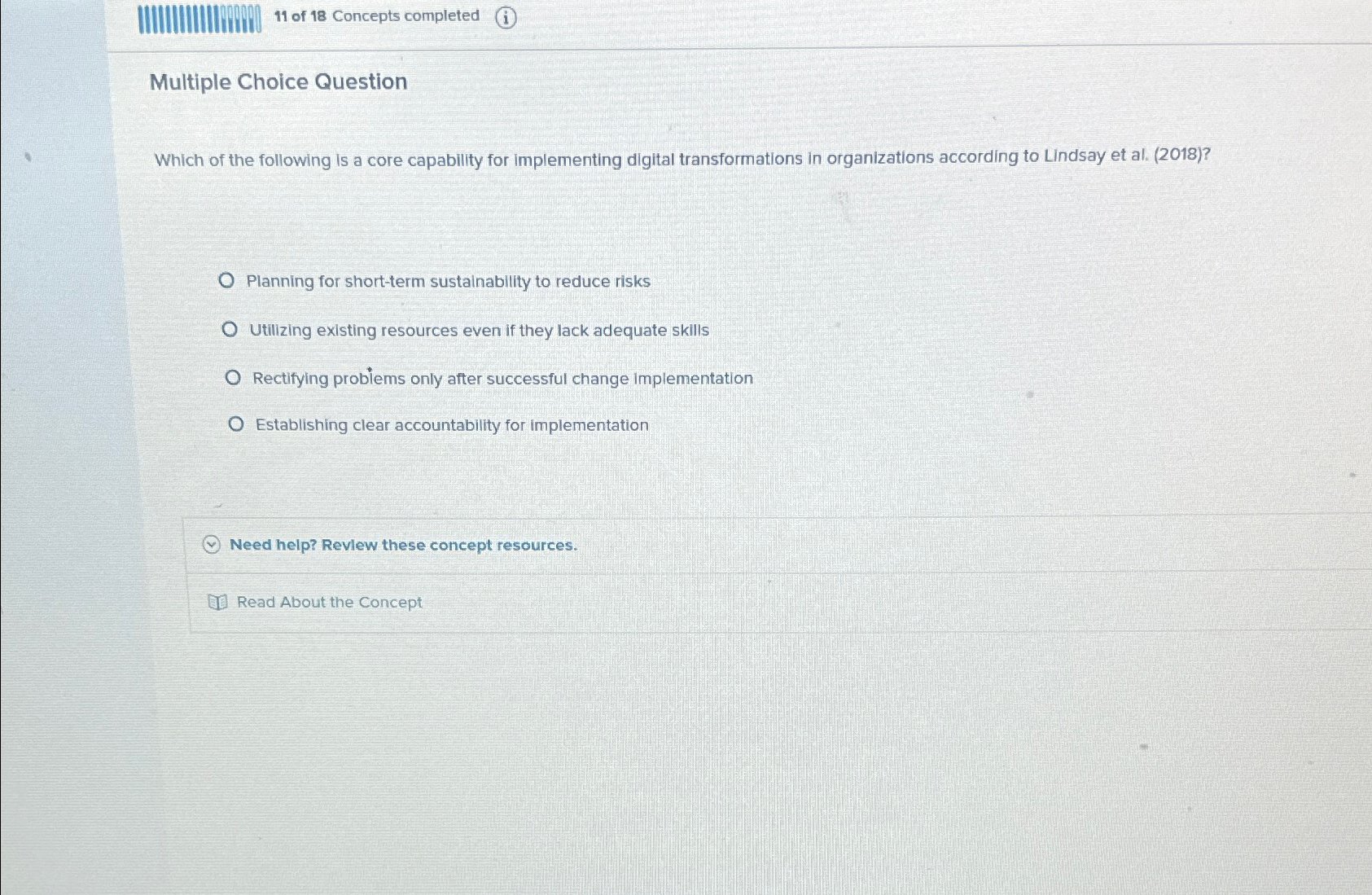 Solved 11 ﻿of 18 ﻿Concepts completed (i)Multiple Choice | Chegg.com