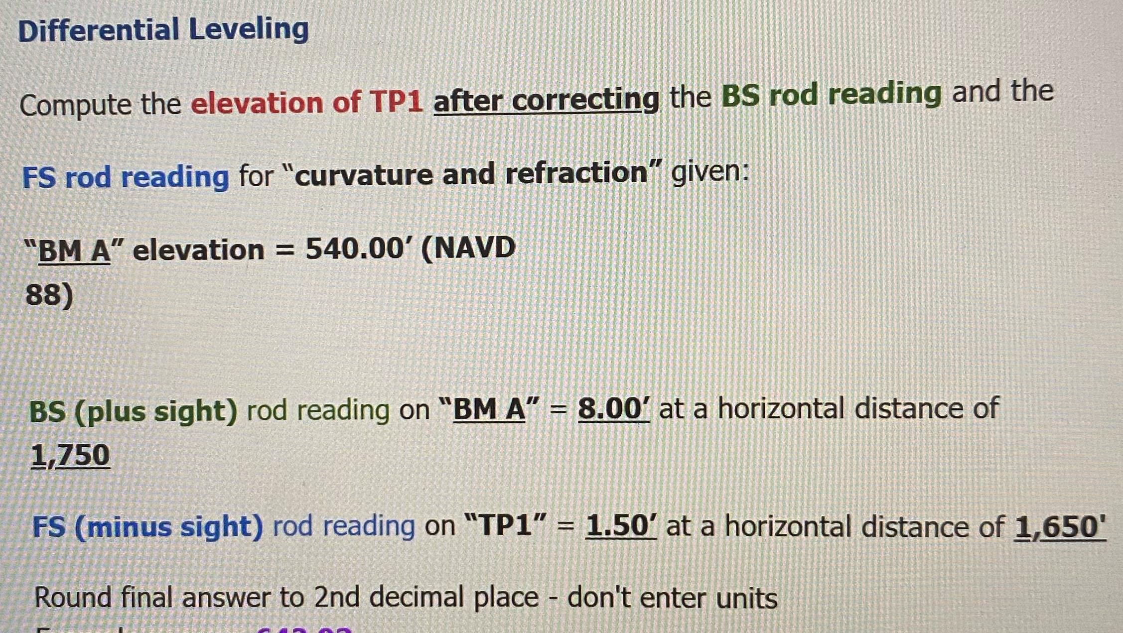 Solved Differential LevelingCompute the elevation of TP1 | Chegg.com
