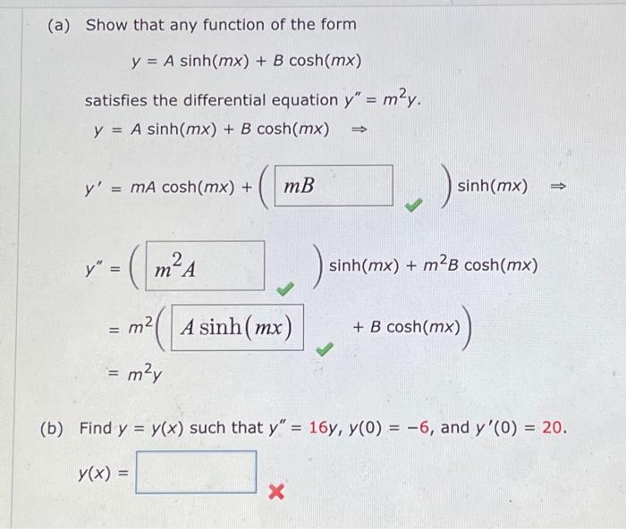 Solved (a) Show that any function of the form y = A sinh(mx) | Chegg.com
