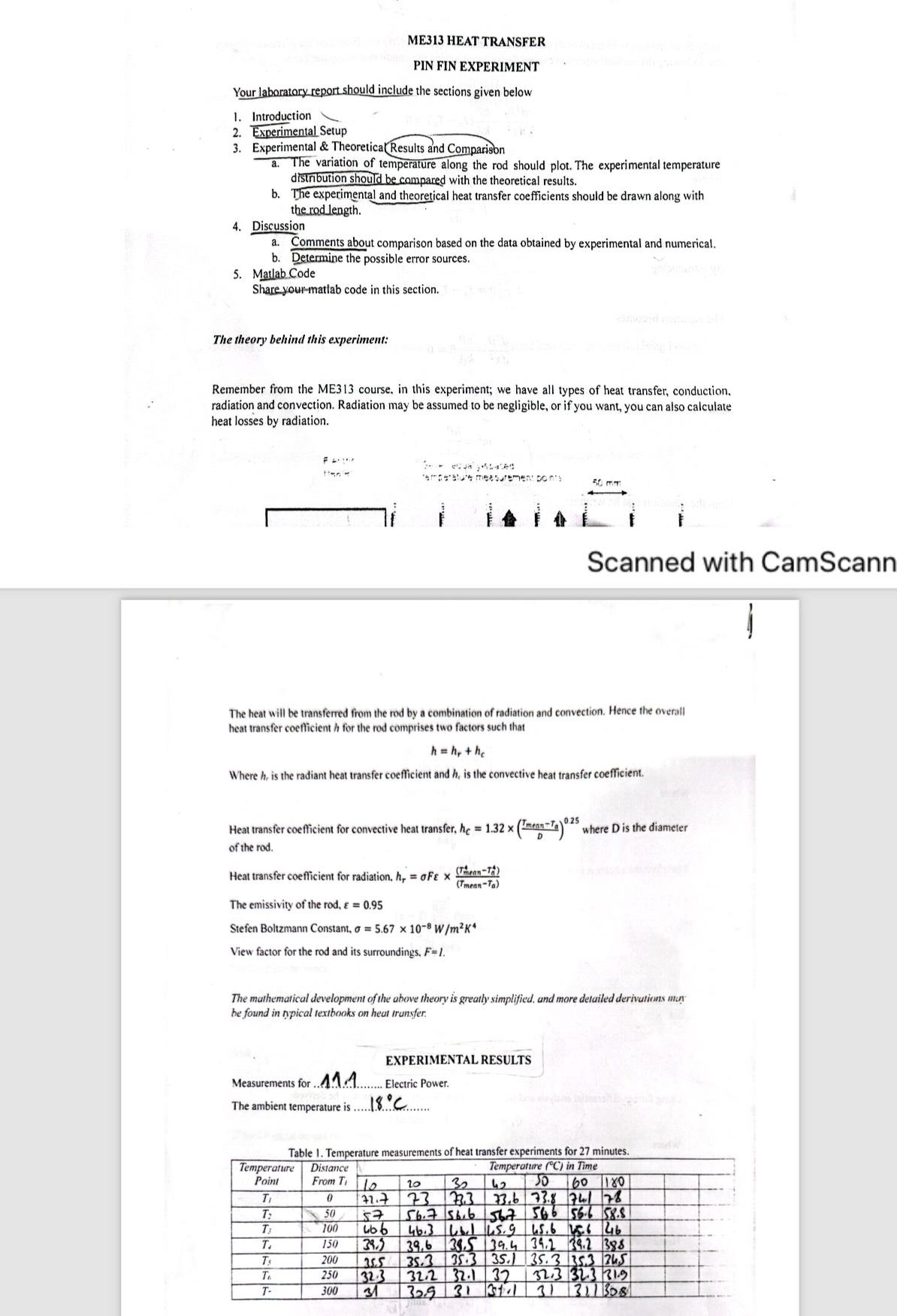 Solved ME313 ﻿HEAT TRANSFERPIN FIN EXPERIMENTYour laboratory | Chegg.com