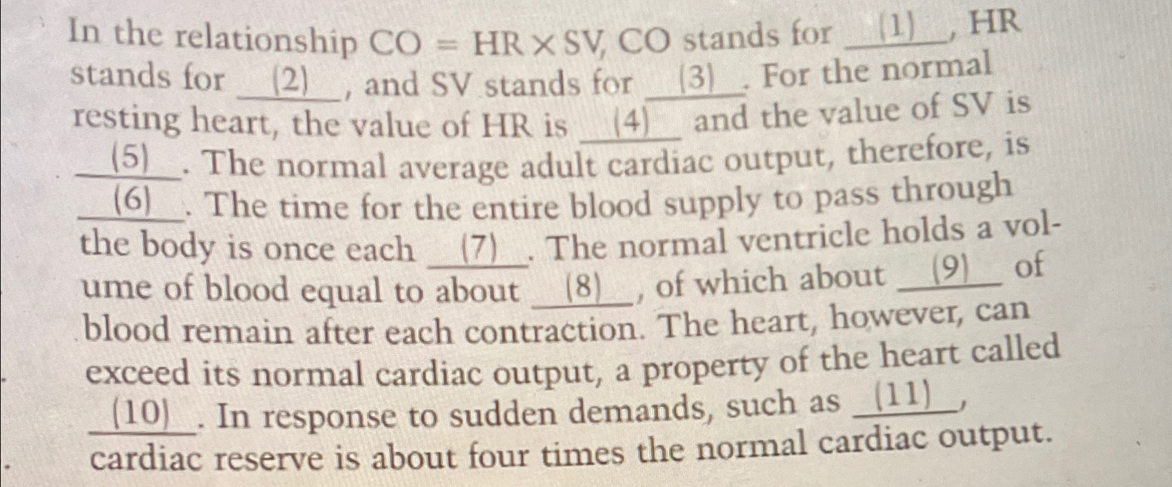 Solved In the relationship CO=HR×SV,CO ﻿stands (1), ﻿HR | Chegg.com