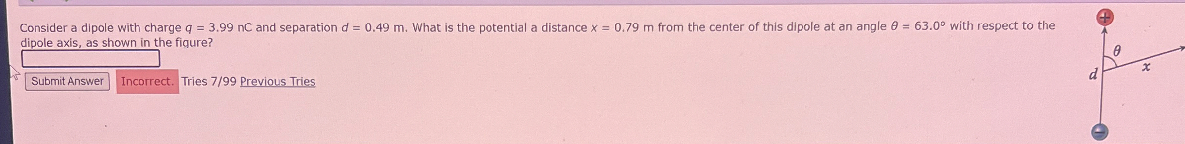 Solved Consider a dipole with charge q=3.99nC ﻿and | Chegg.com