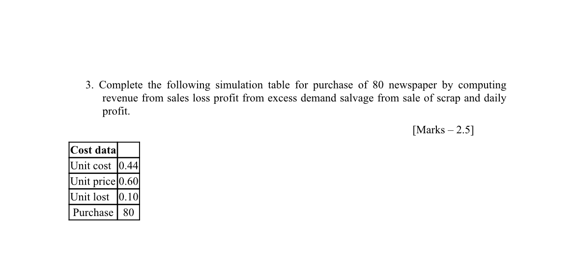 Solved Complete the following simulation table for purchase | Chegg.com