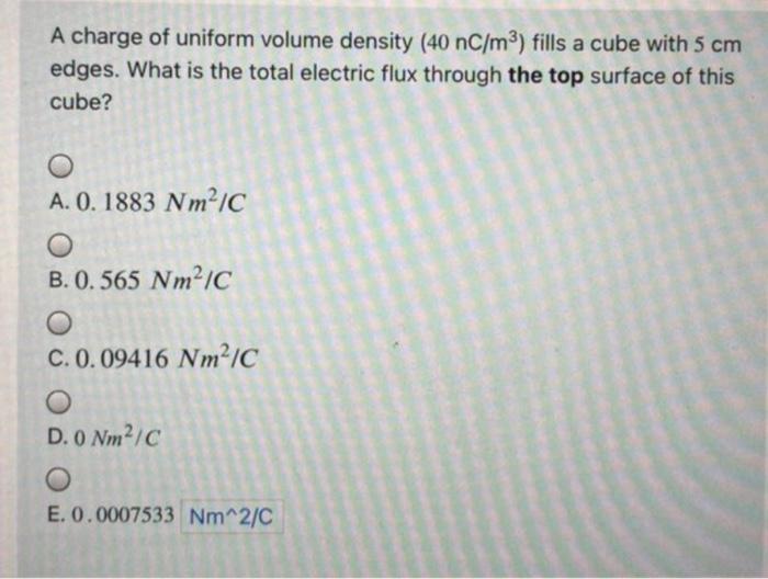 Solved A charge of uniform volume density (40 nC/m3) fills a | Chegg.com