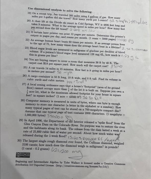 Solved Use dimensional analysis to solve the following: 19) | Chegg.com