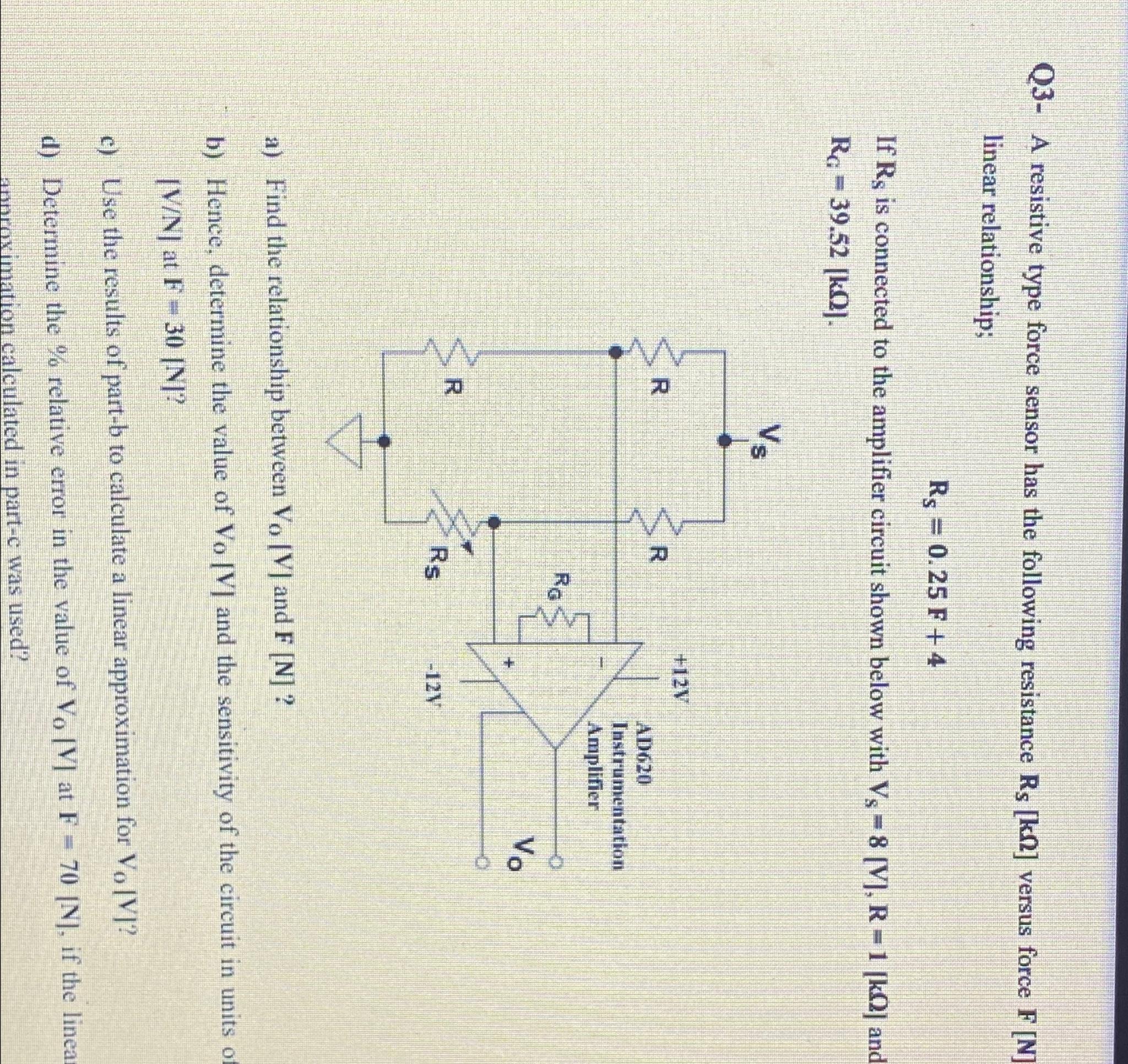 Solved Q3- ﻿A resistive type force sensor has the following | Chegg.com