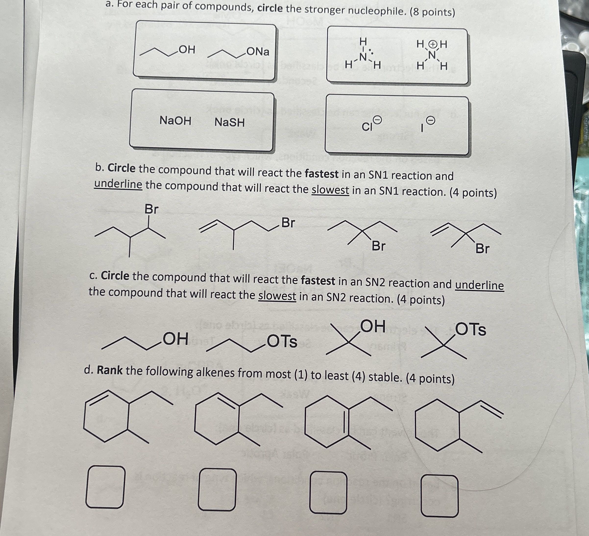 Solved a. ﻿For each pair of compounds, circle the stronger | Chegg.com