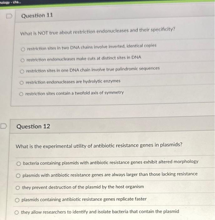 Solved What is NOT true about restriction endonucleases and | Chegg.com