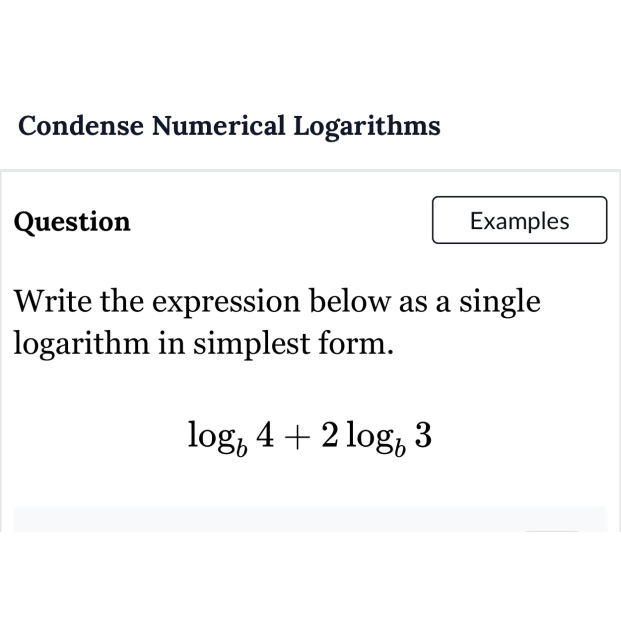 Solved Condense Numerical LogarithmsQuestionWrite the | Chegg.com