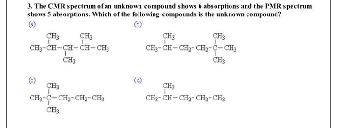 Solved 3. The CMR spectrum of an unknown compound shows 6 | Chegg.com
