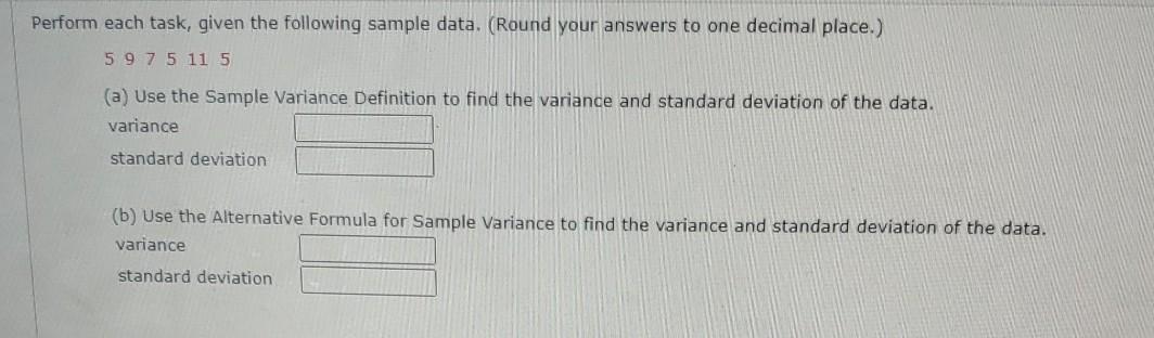 Solved Perform each task, given the following sample data. | Chegg.com