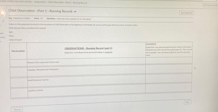 Solved Child Observation - (Part 1- Running Record) is 1 | Chegg.com