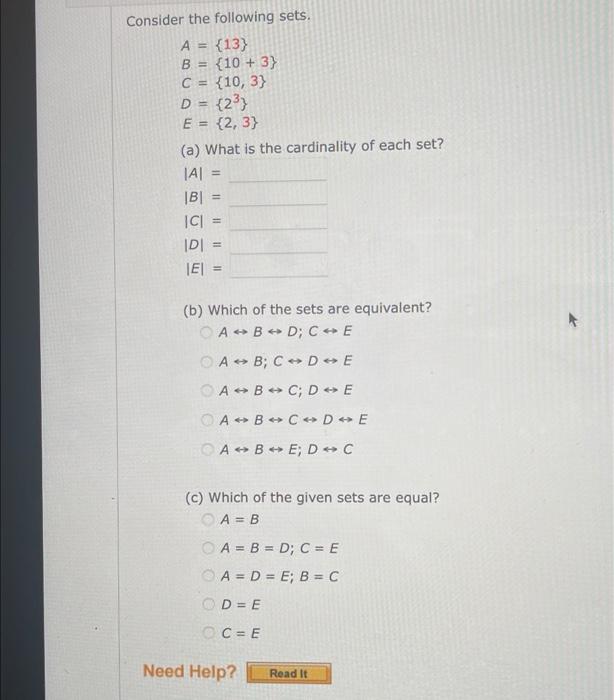 Solved Consider the sets. A = {distinct letters in the word | Chegg.com