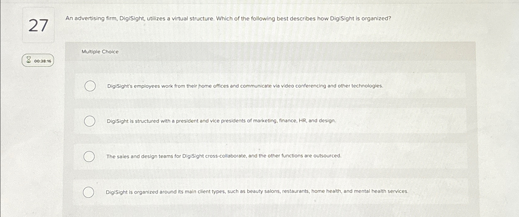Solved 27An advertising firm, Digisight, utilizes a virtual | Chegg.com