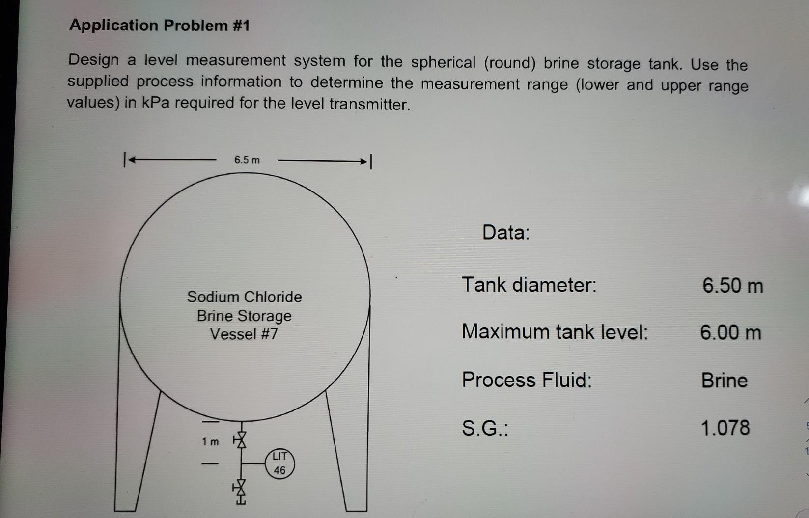 Solved Application Problem #1 Design a level measurement | Chegg.com
