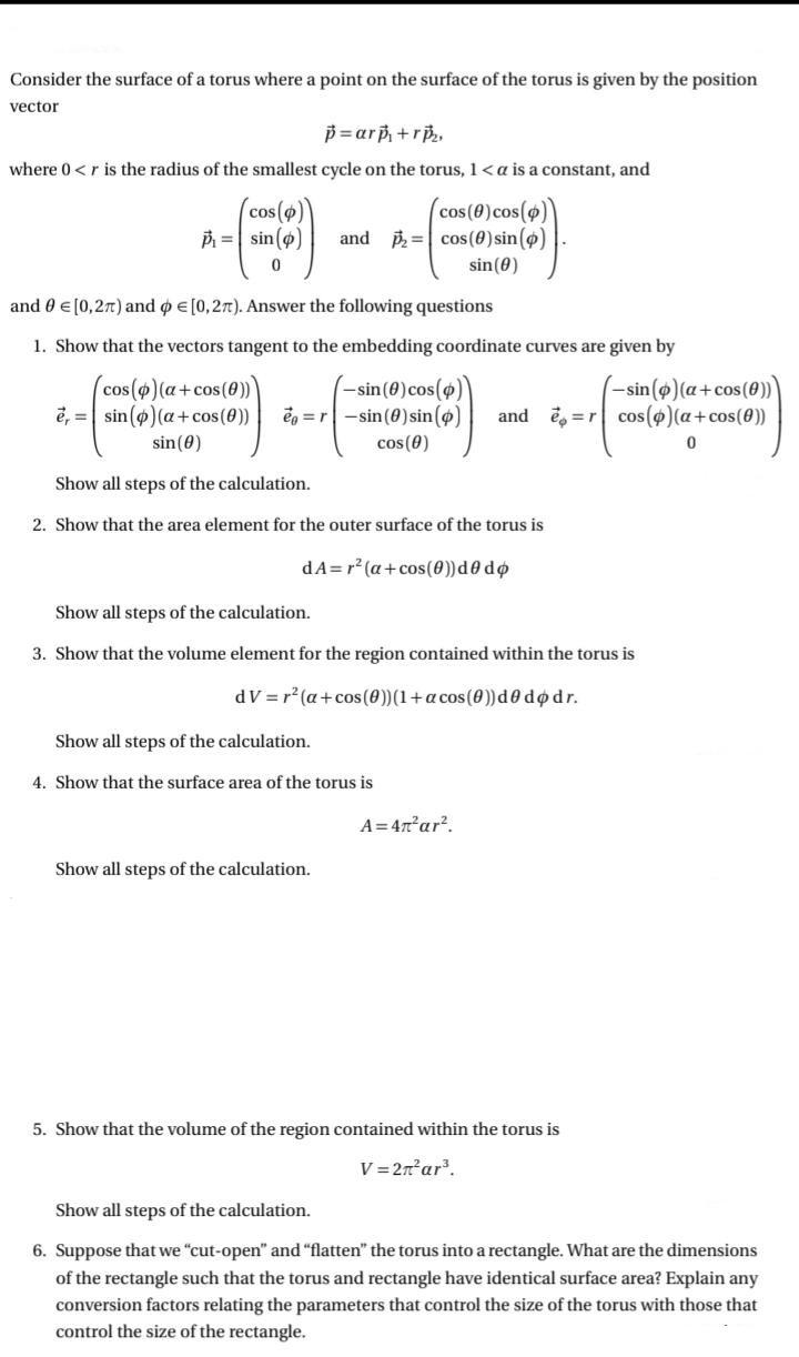Solved Consider the surface of a torus where a point on the | Chegg.com