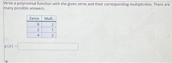 Solved Write a polynomial function with the given zeros and | Chegg.com