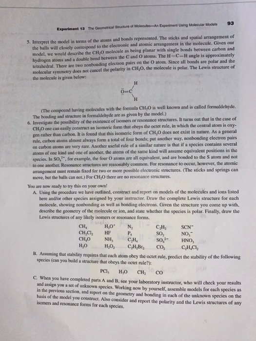 Solved Experiment 13 The Geometrical Structure of Molecules | Chegg.com
