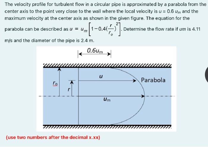 Solved The velocity profile for turbulent flow in a circular | Chegg.com