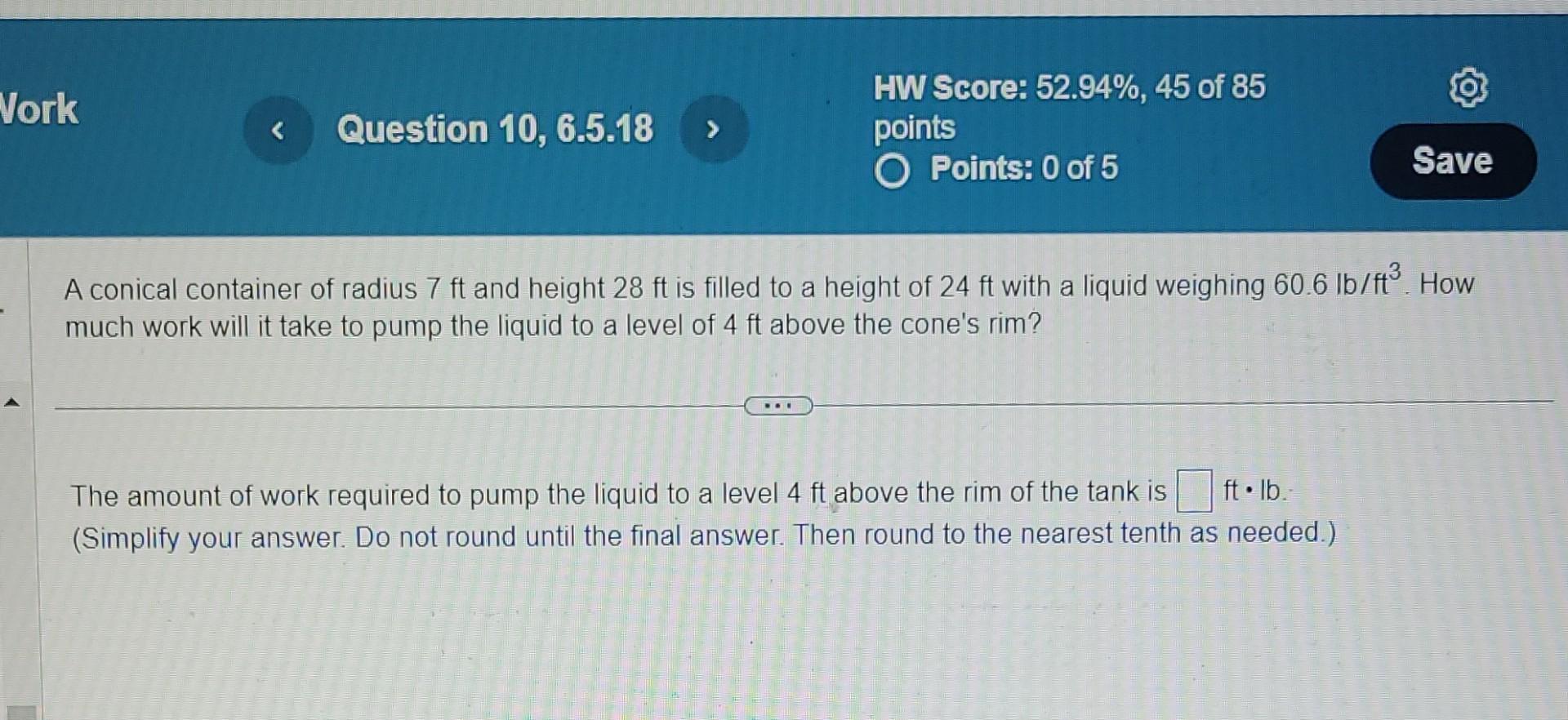 Solved A conical container of radius 7ft and height 28ft is | Chegg.com