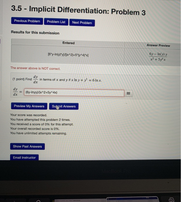 Solved 35 Implicit Differentiation Problem 3 Previous 3086