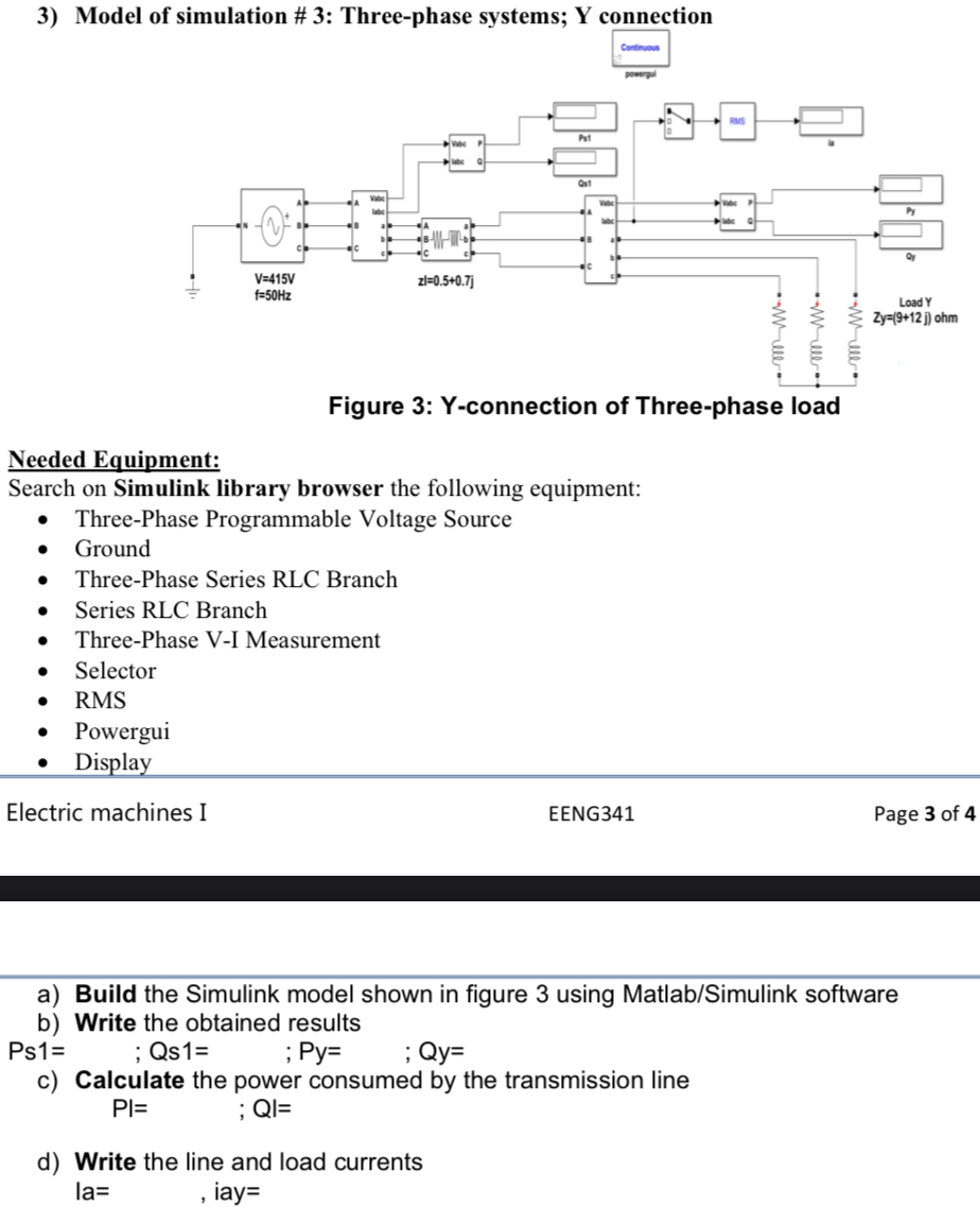 Solved Model of simulation # 3: Three-phase systems; Y | Chegg.com