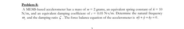 Solved Problem 8: A MEMS-based accelerometer has a mass of | Chegg.com
