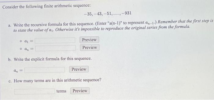 Solved Consider the following finite arithmetic sequence: | Chegg.com