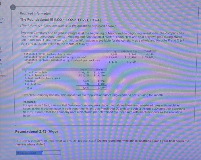 Solved Required information The Foundational 15 [LO2-1, | Chegg.com