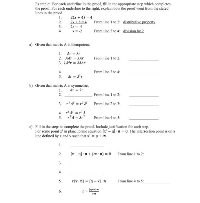 Solved Example: For each underline in the proof, fill in the | Chegg.com