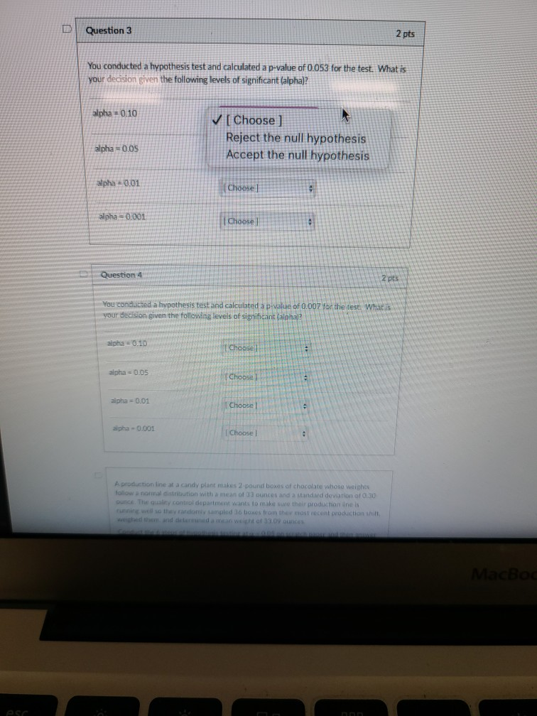 Solved Question 1 2 pts The p-value decision rule says. "If | Chegg.com