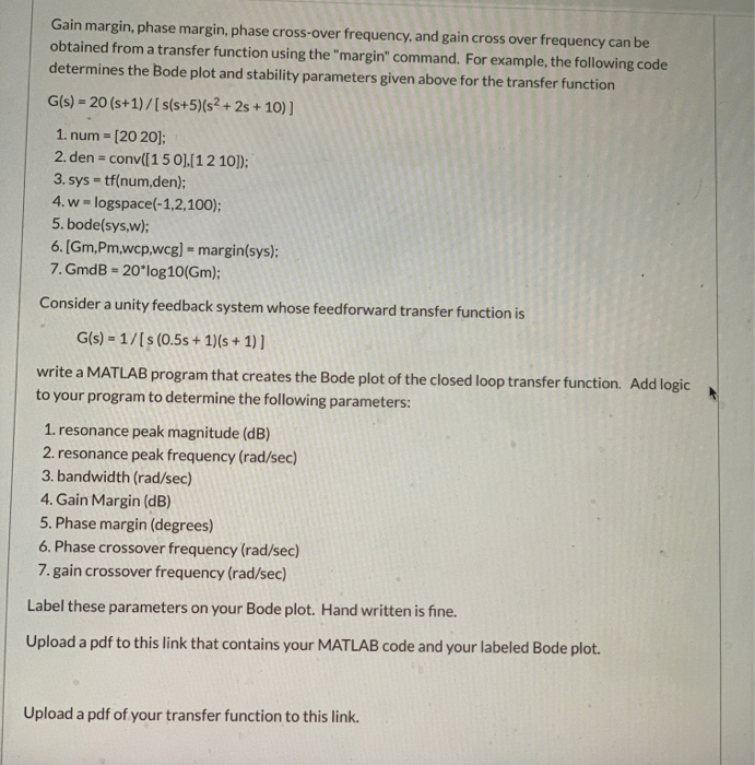 Solved Gain Margin Phase Margin Phase Cross Over 1416