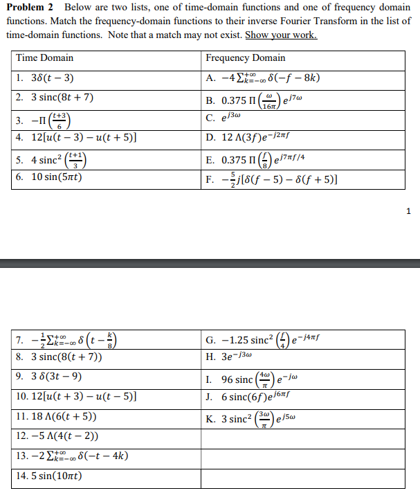 Solved Problem 2 ﻿below Are Two Lists One Of Time Domain 